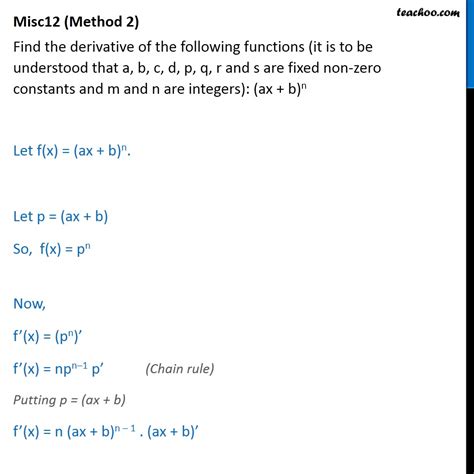 Misc Find The Derivative Of Ax B N Methods With Video