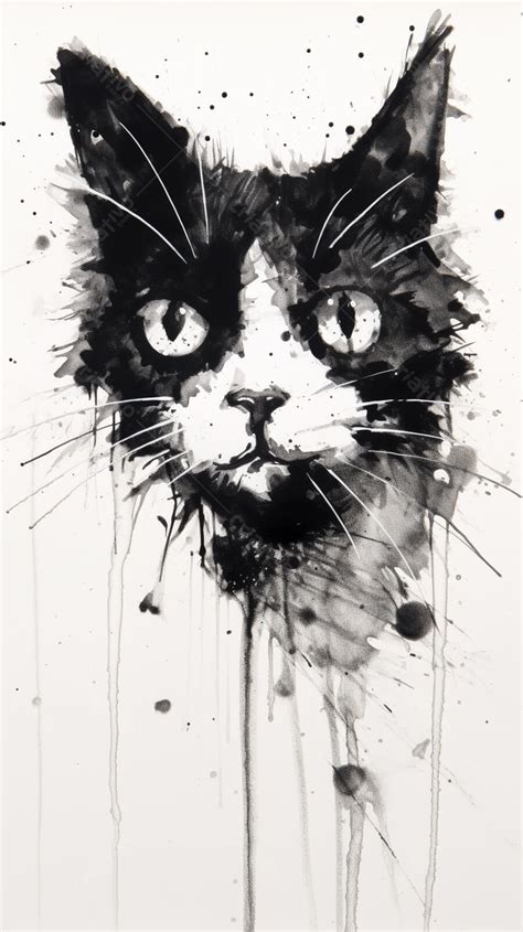 Arte De Gato Preto E Branco Pintura Expressiva E Contemporânea
