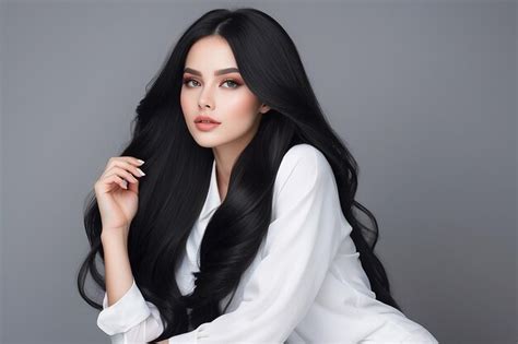 Premium Photo Portrait Of A Beautiful Young Woman With Long Black