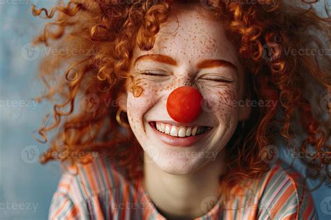 Ai Generated April Fools Day Banner Funny Clown Circus Performer Curly Red Haired Girl With A