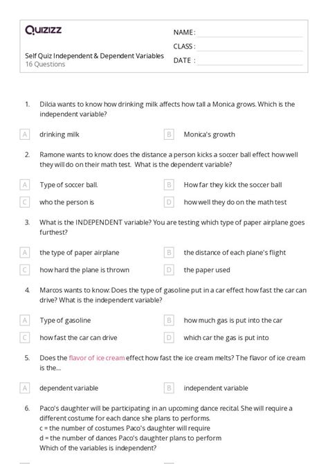 50 Dependent Variables Worksheets For 9th Year On Quizizz Free