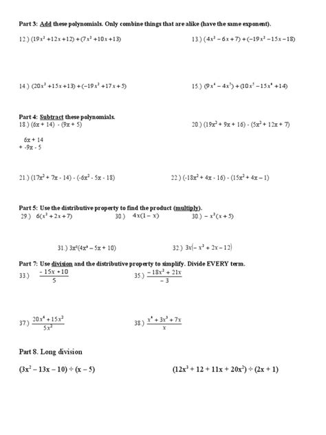 Polynomial Assessment Pdf