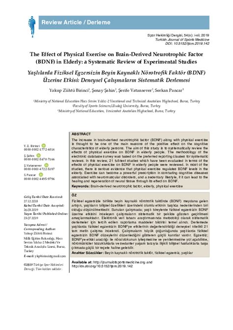 Pdf The Effect Of Physical Exercise On Brain Derived Neurotrophic Factor Bdnf In Elderly A