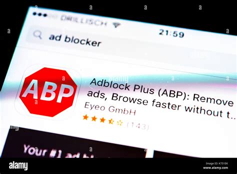Adblock Plus Adblocker Ad Blocker App In The Apple App Store App Icon Display On A Screen
