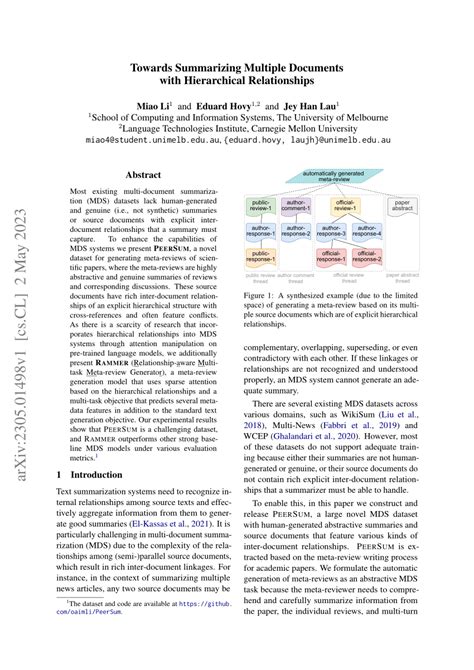 Pdf Towards Summarizing Multiple Documents With Hierarchical
