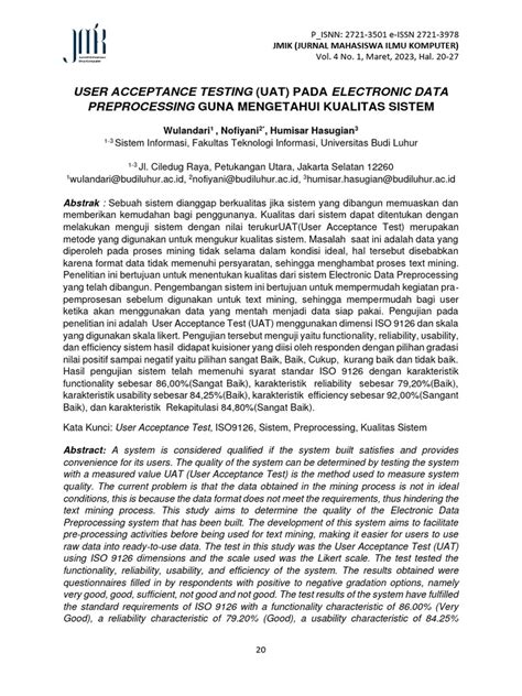 User Acceptance Testing Uat Pada Electronic Data Preprocessing Guna