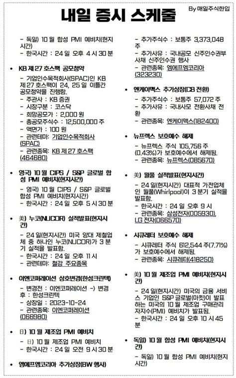 231023 오늘 특징주 및 상한가 특징주 분석 내일 증시 스케줄