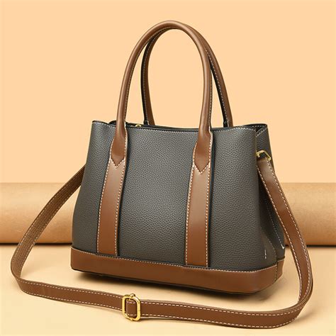 Chic Vegan Leather Shoulder Bag Two Tone Vegan Leather Bag