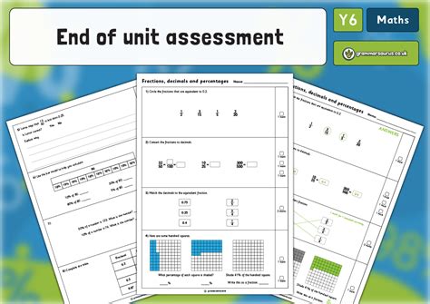 Year Fractions Decimals And Percentages End Of Unit Assessment Grammarsaurus