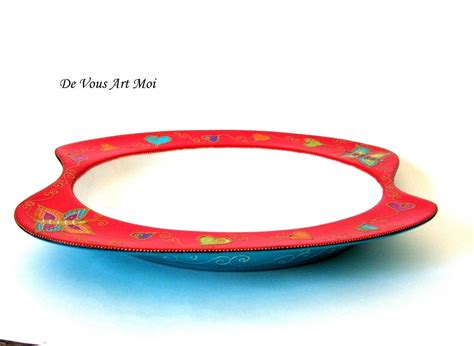 Grand Plat Ovale Plat De Service En Porcelaine Fait Main Motif Papillon