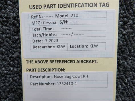 1252410 4 Cessna 210 Nose Bug Cowl Rh Cessna Airplane Parts