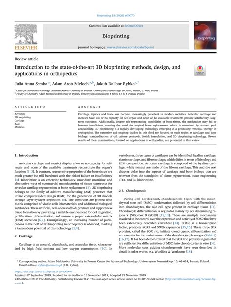 Pdf Introduction To The State Of The Art 3d Bioprinting Methods