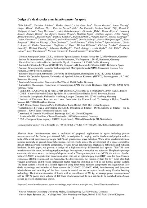 Pdf Design Of A Dual Species Atom Interferometer For Space