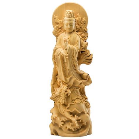 黄楊彫り 龍上観音 開運 観音様 龍 皇帝龍 お守り 仏像 木彫 彫刻 幸運 事務所開き お祝い事 福運 仏像彫刻家 葉偉混 幸運グッズ 開運グッズ ハートドロップ 通販