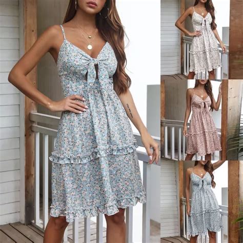 ROBE F MININE SANS Manches Sanglante Longueur Genou Robe Femme Imprim