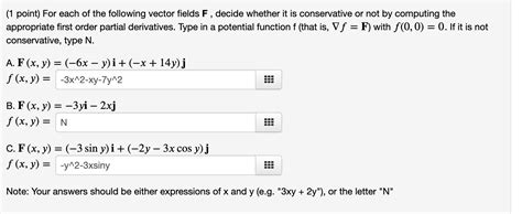 solved 1 point for each of the following vector fields f