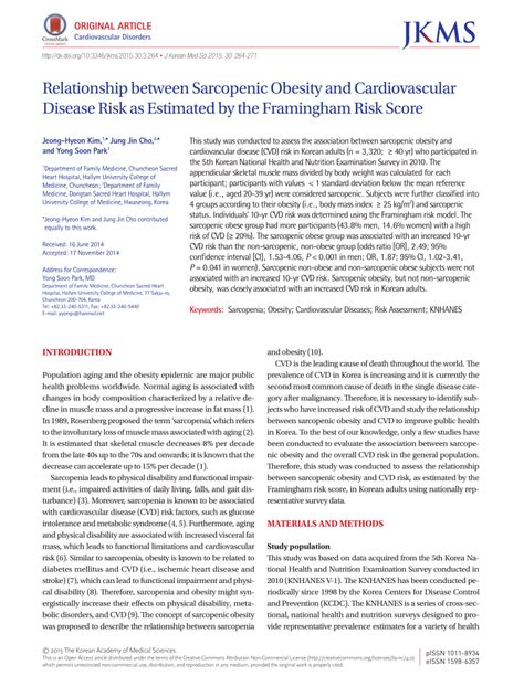 Pdf Relationship Between Sarcopenic Obesity And Cardiovascular