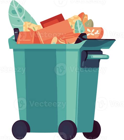 A Green Trash Can With Food And Other Items 49349926 Png