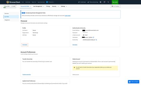 Manage Profile BrowserStack Docs