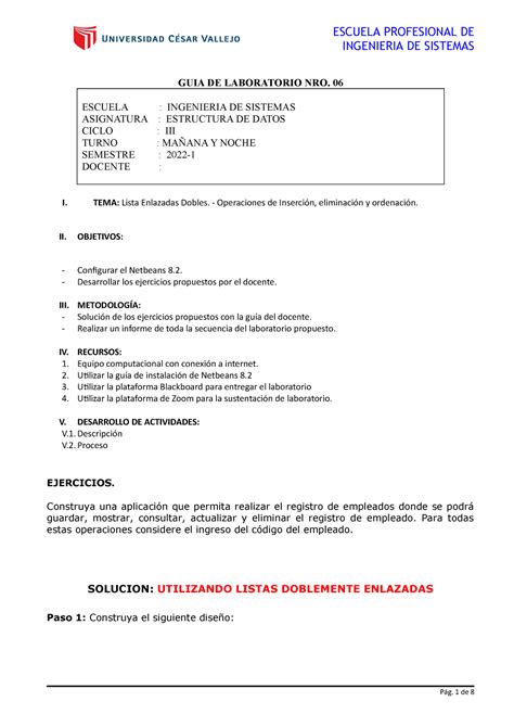 Guia De Laboratorio N Escuela Profesional De Ingenieria De
