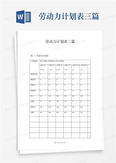 劳动力计划表三篇word模板下载编号qdkdzxon熊猫办公
