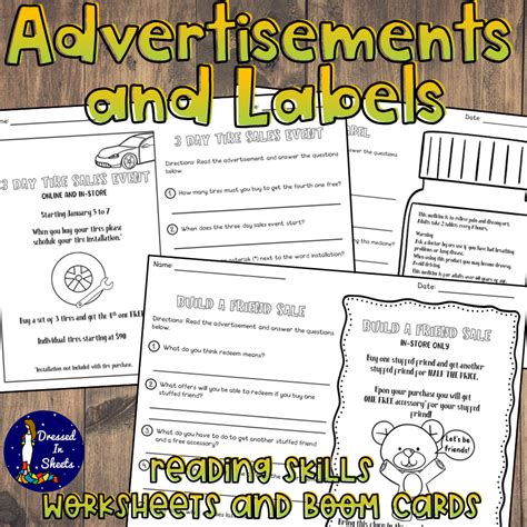 Reading Skills Advertisements And Labels Worksheets And Boom Cards Made By Teachers