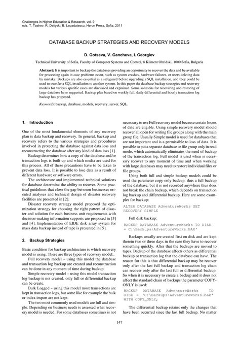 Pdf Database Backup Strategies And Recovery Models