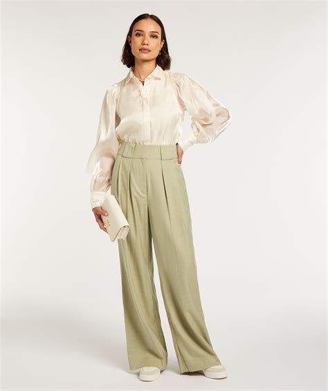 Amara Regular Fit Blouse Van Shiny Organza Ecru Josh V Official