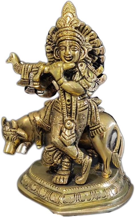 Brass Krishna Statue Lord Krishna Standing With Cow 55 Inch Gopal
