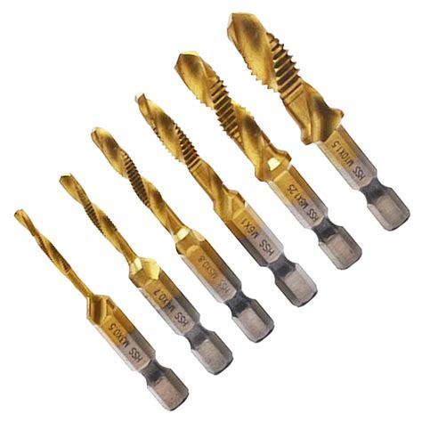 6pcs Set 1 4 Hex Shank HSS Thread Spiral Screw Metric Composite Tap