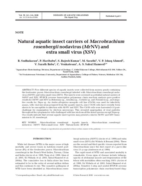 Pdf Natural Aquatic Insect Carriers Of Macrobrachium Rosenbergii Nodavirus Mrnv And Extra