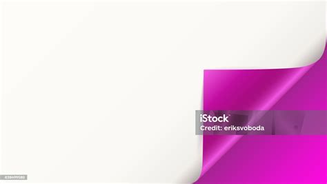 종이의 빈 시트에 그림자 페이지 컬 그림자와 함께 흰 종이의 벡터 웅크리고 코너입니다 클로즈업 분홍색 배경에 고립입니다 종이 스티커 3d 그림 벡터에 대한 스톡 벡터 아트