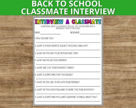 Back To School Interview A Classmate Activity First Day Of School Get To Know You Printable