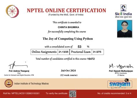 Bhumika Chinta On Linkedin Nptel Python Certification Learning