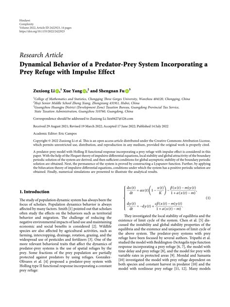Pdf Dynamical Behavior Of A Predator Prey System Incorporating A Prey Refuge With Impulse Effect