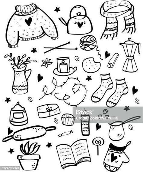 귀여운 아늑한 겨울과 가을 Hygge 요소 0명에 대한 스톡 벡터 아트 및 기타 이미지 0명 가을 겨울 Istock