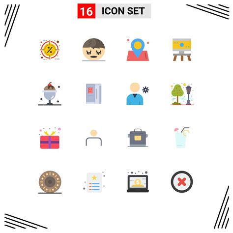 User Interface Pack Of 16 Basic Flat Colors Of Ice Cream Space Location Science Atom Editable