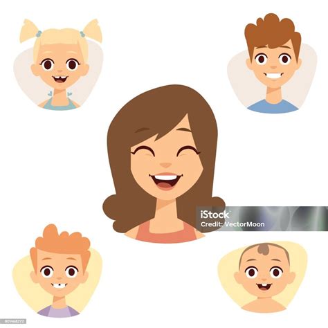 벡터 설정 아바타 행복 문자 그림 웃 고 하는 사람들의 아름 다운 이모티콘 얼굴 귀여운에 대한 스톡 벡터 아트 및 기타 이미지