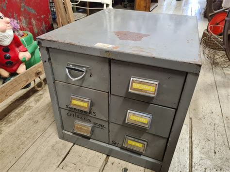 Vintage 6 Drawer Index Card Letter Filing Cabinet Tool Storage
