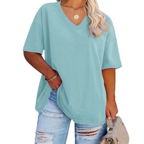 Ptaesos Womens Plus Size V Neck Tunic Tees Half Sleeve Summer Casual