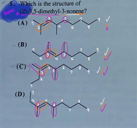 Solved Which Is The Structure Of Some Z 3 5 Dimethyl 3 Nonene A