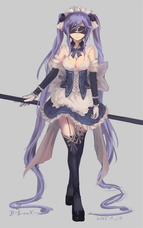1girl Absurdlylonghair Blacklegwear Blindfold Bluehair Breasts