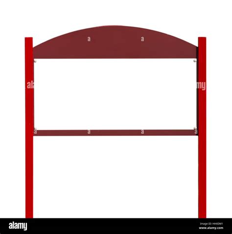 Red Rectangular Sign On Post Pole Isolated On White Background Ready For Your Design Stock