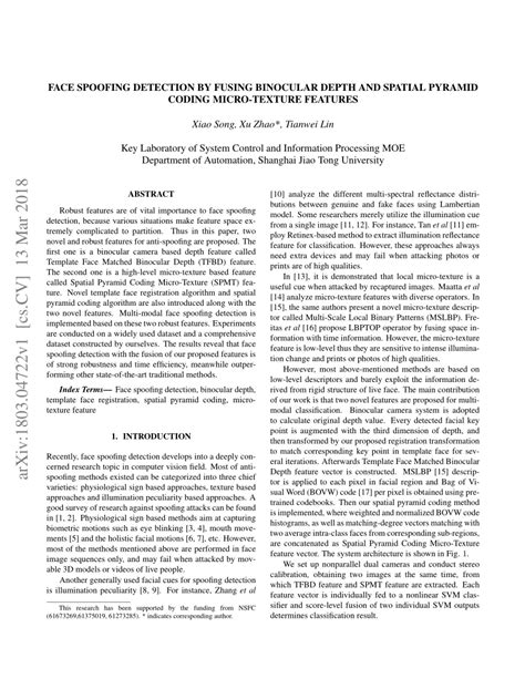 Pdf Face Spoofing Detection By Fusing Binocular Depth And Spatial