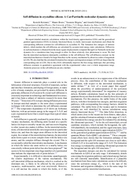 Pdf Self Diffusion In Crystalline Silicon A Car Parrinello Molecular Pdf Self Diffusion In Crystalline Silicon A Car Parrinello Molecular