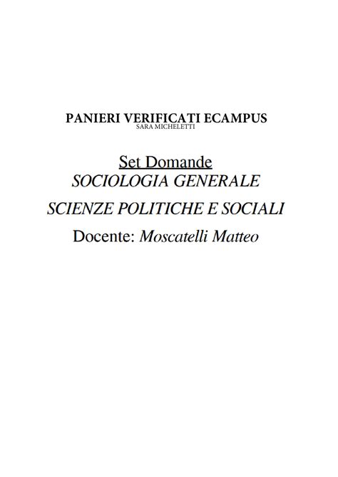 Paniere Completo Sociologia Generale Scienze Politiche E Sociali