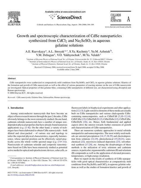 pdf synthesis and optical properties of cdse nanocrystals obtained
