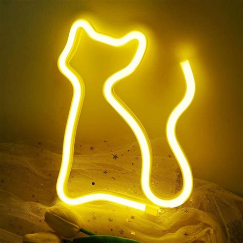 Cute Cat Neon Sign Warm White Cat Cat Kitty Led Neon Lights Powered By Usb Or Battery For Home