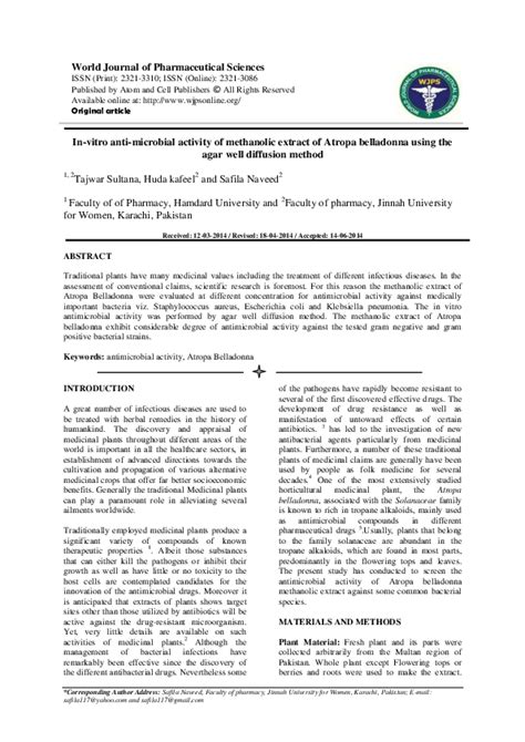 Pdf In Vitro Antimicrobial Activity Of Methanolic Leaf Extract Of