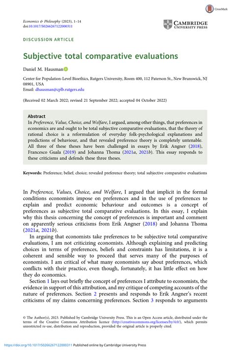 Pdf Subjective Total Comparative Evaluations
